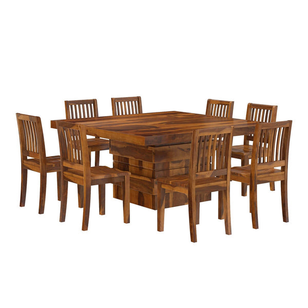 Louis Solid Wood Dining Table Set With 8 Chairs In Natural Finish ...